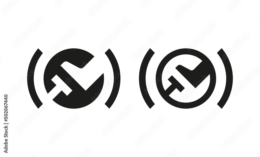 Car brake pedal warning icon. silhouette and linear original logo ...