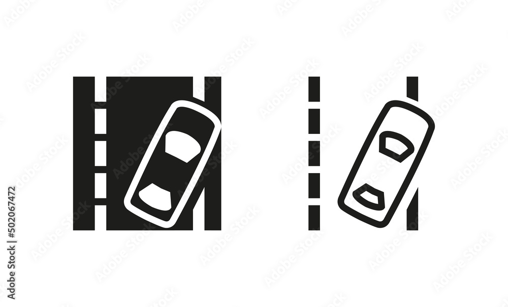 Car lane departure warning icon. silhouette and linear original logo ...