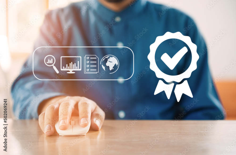 Businessman working with sign of Certification and standardization ...
