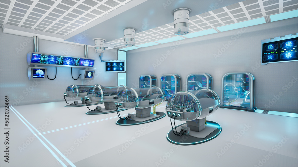 Futuristic hospital room in metaverse concept. 3d render Stock ...
