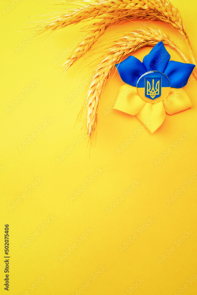 Ukraine flag symbol background. Ukrainian flower trident symbol with ...