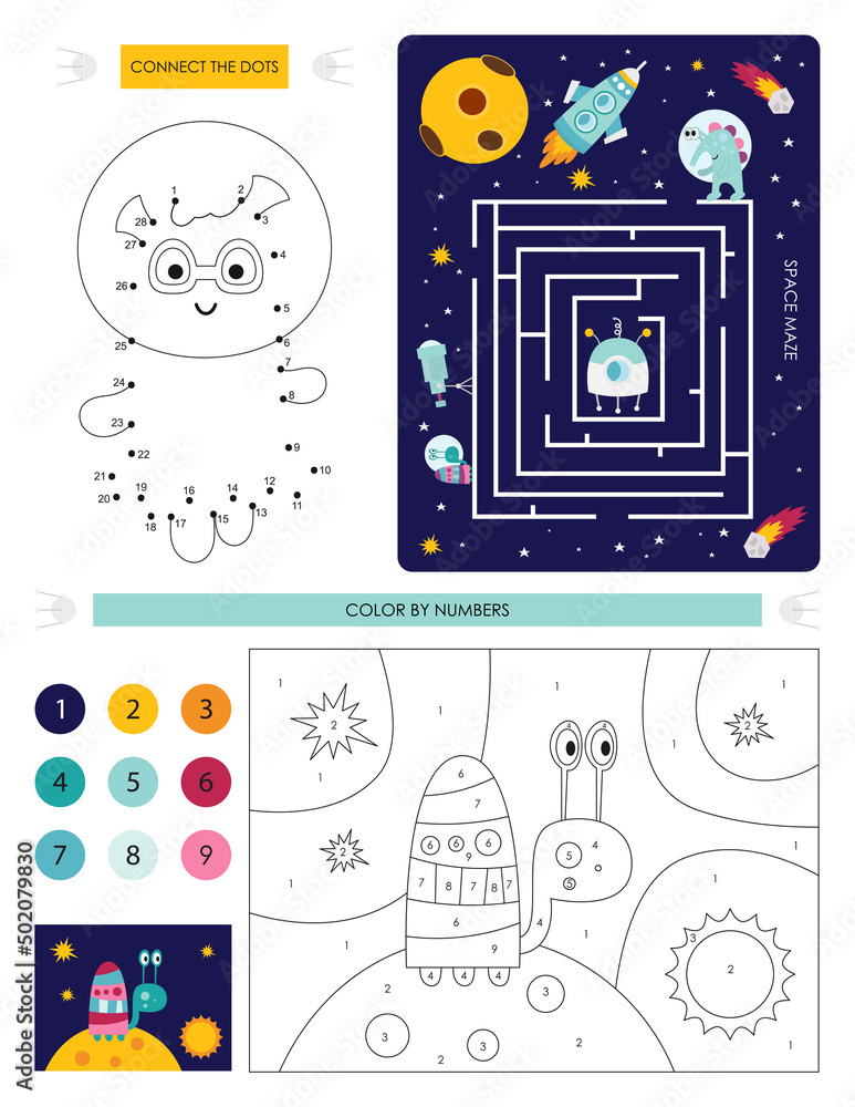 Space Activity pages for kids. Printable activity sheet with mini games ...