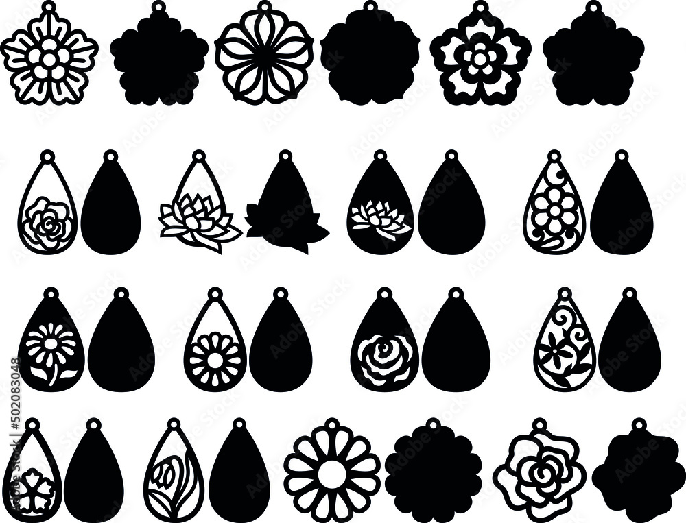 Bundle of earring templates with flowers for making earrings from ...