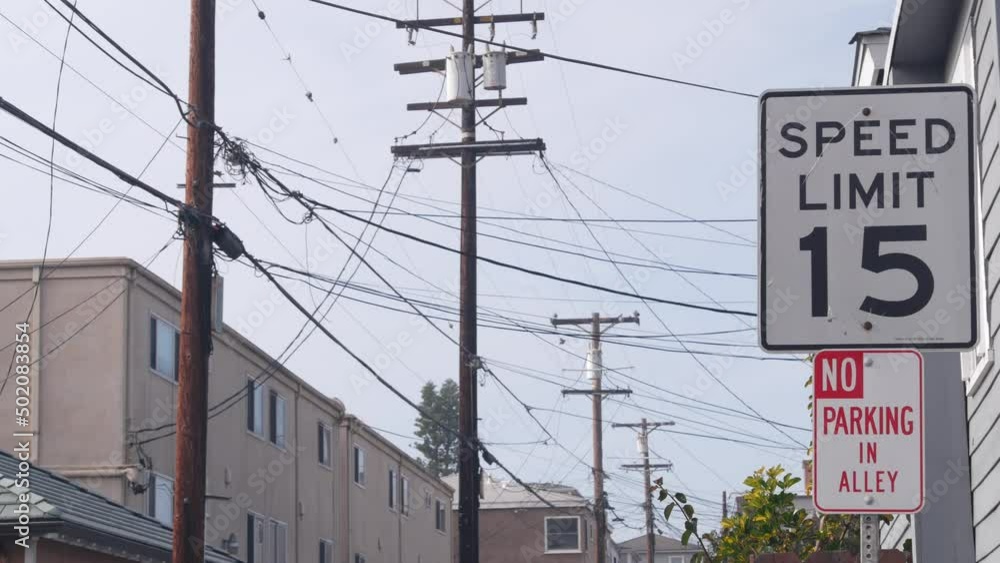 No parking road sign, street sweeping signage, California city, USA ...