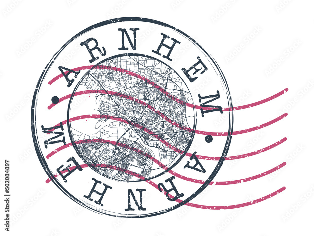 Arnhem, Netherlands Stamp Map Postal. Silhouette Seal Roads and Streets ...