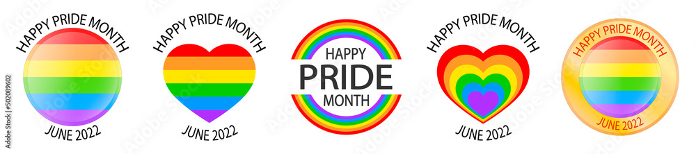 Happy pride month. Set of rainbow icons. Love is love, rainbow flag ...