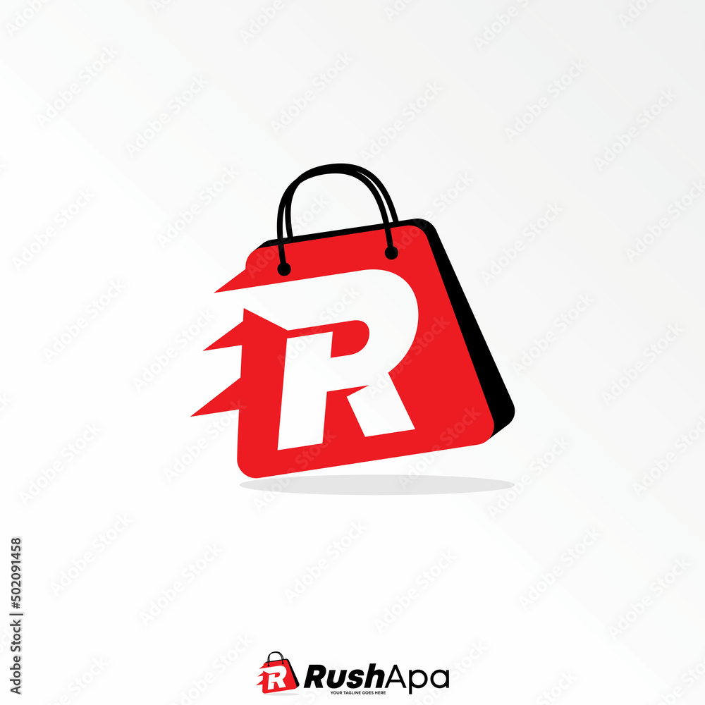 Shop bag with letter or word R speed font image graphic icon logo ...