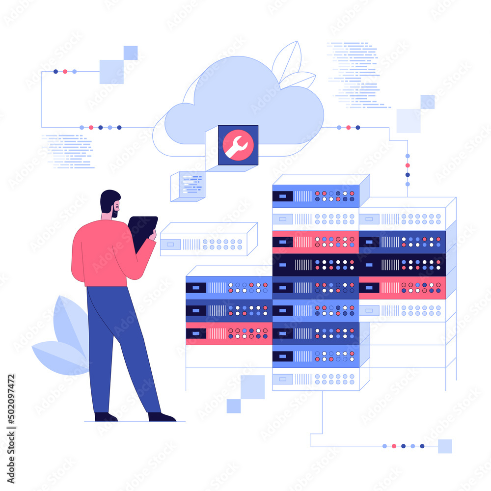 System administrator flat vector illustration. Computer repair ...