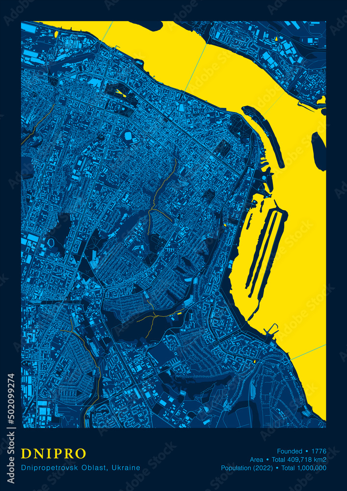 City Dnipro Dnipropetrovsk Oblast Ukraine Vector Poster Highly Detailed ...