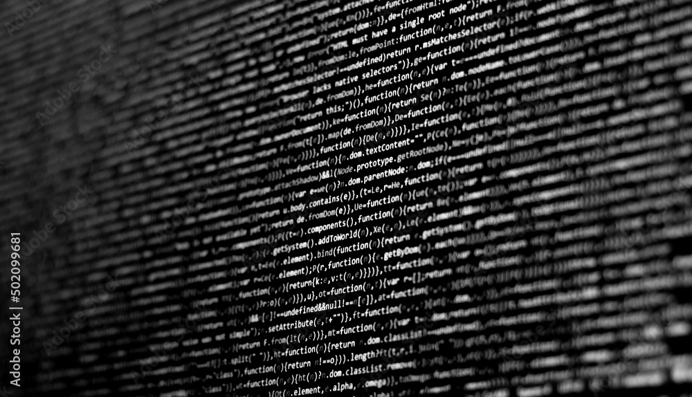 Black and white background coding. web development code on screen Stock ...