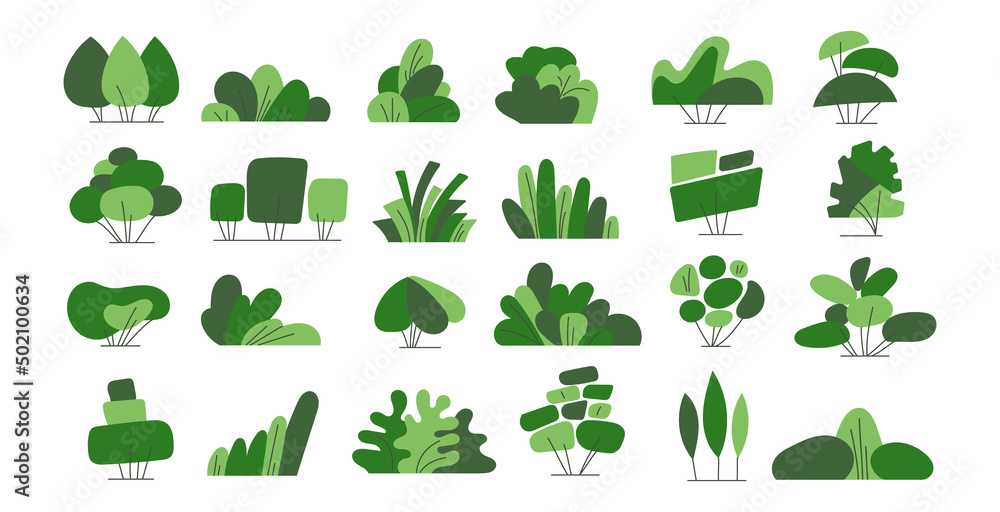 Poster Shrub bush shrubbery tree simple abstract flat cartoon vector ...