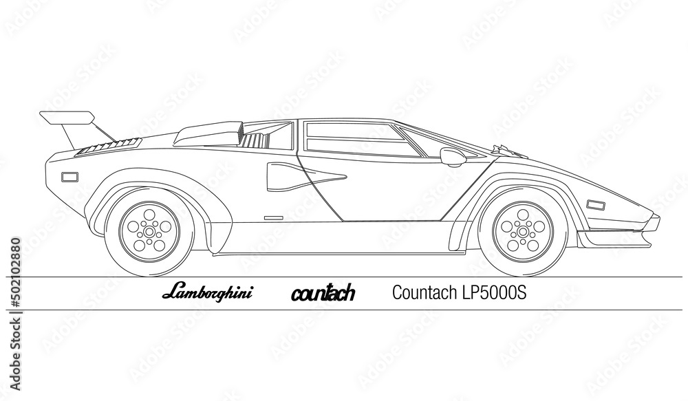 Lamborghini Countach LP5000 vintage sport car, Italy, outlined on the ...