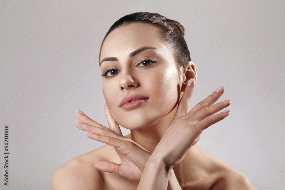 Skin Care. Woman With Beauty Face Touching Healthy Facial Skin Portrait ...
