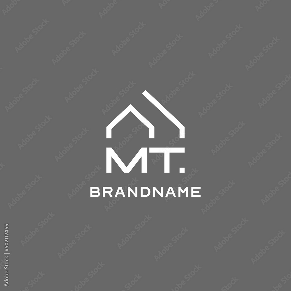 Monogram MT house roof shape, simple modern real estate logo design ...