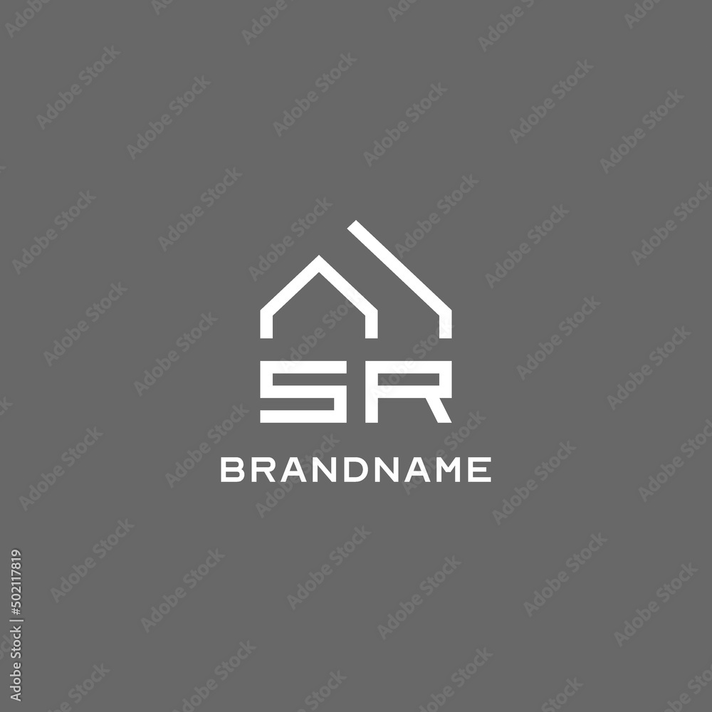 Monogram SR house roof shape, simple modern real estate logo design ...