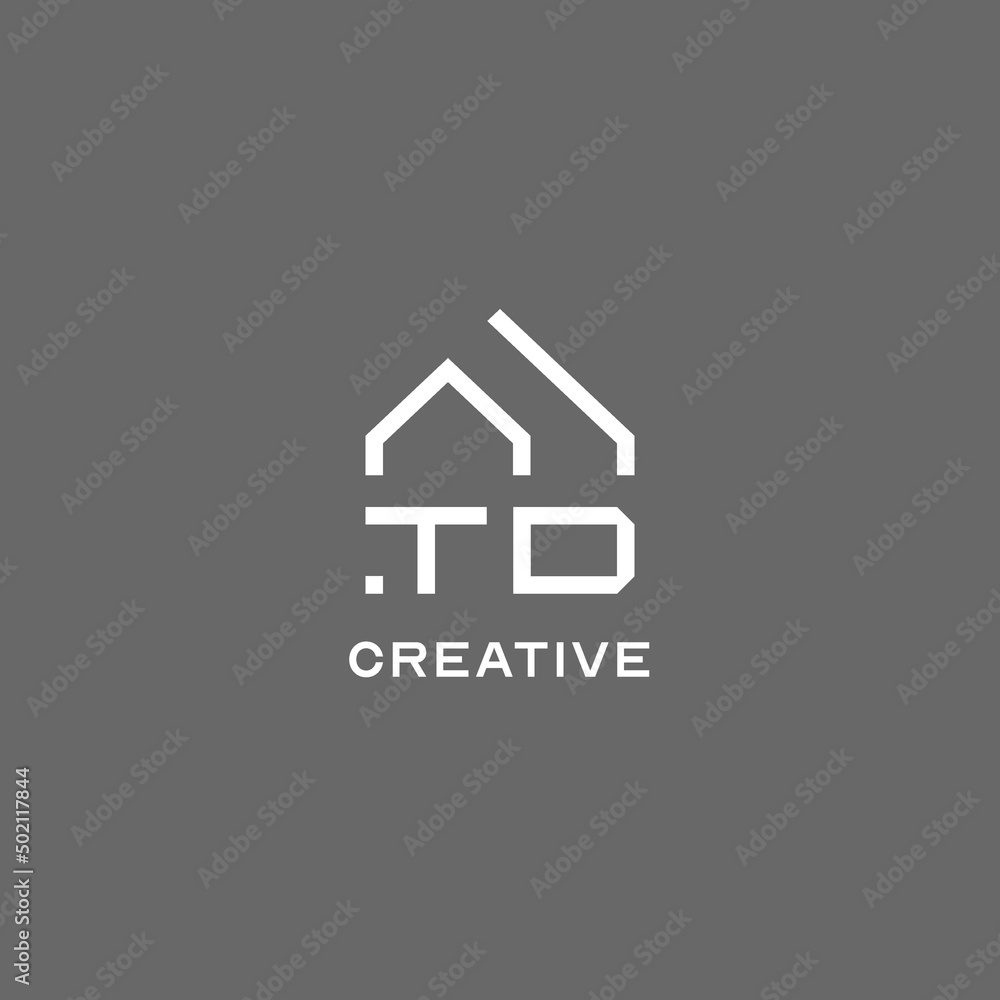 Monogram TD house roof shape, simple modern real estate logo design ...