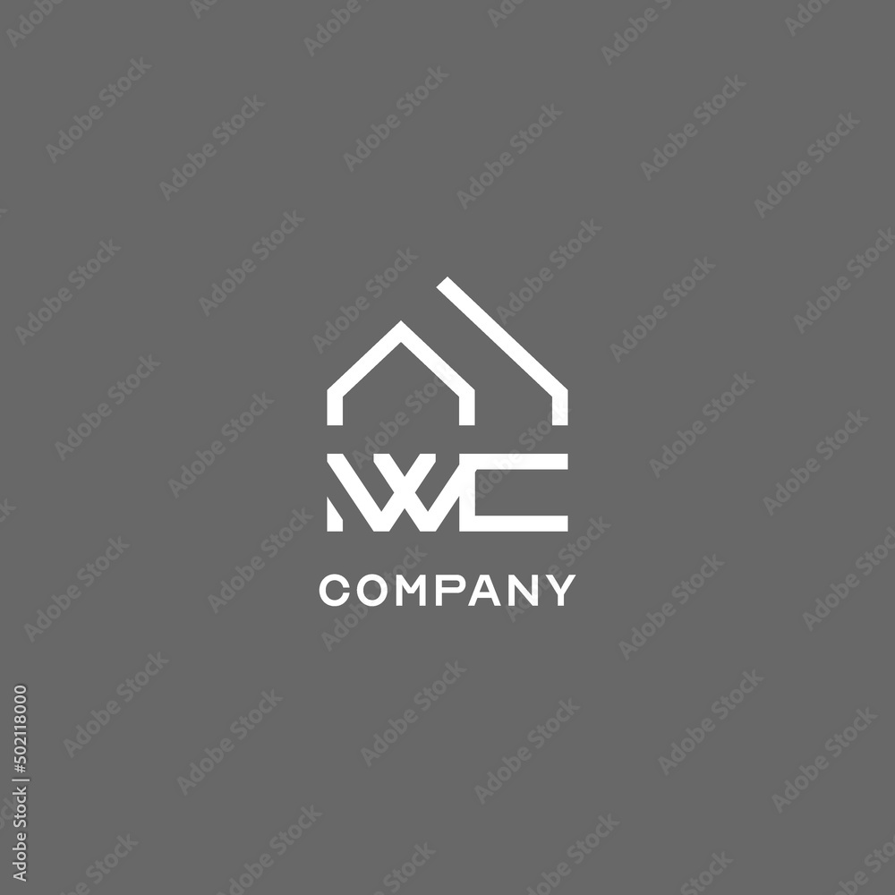 Vetor de Monogram WC house roof shape, simple modern real estate logo ...