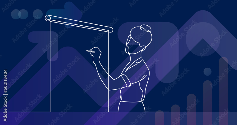 continuous line drawing of presenter drawing on presentation screen ...