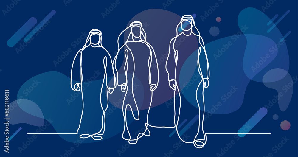 walking arab men in keffiyeh - single line drawing Stock Vector | Adobe ...