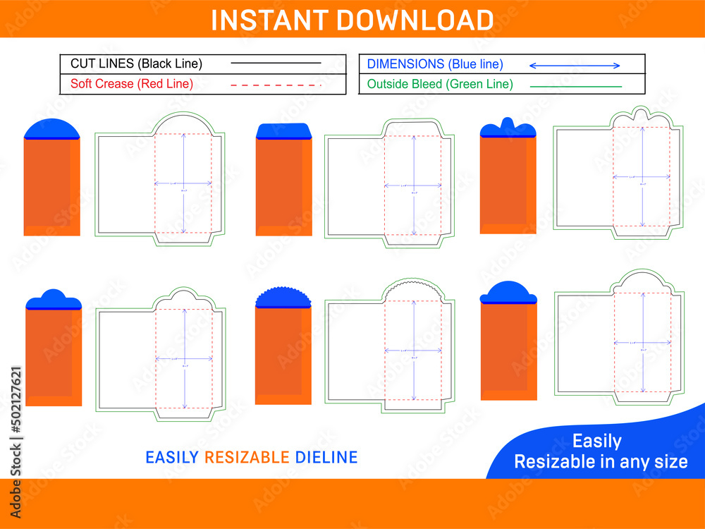 Money envelope packaging set die cut template and 3D envelopes Stock ...