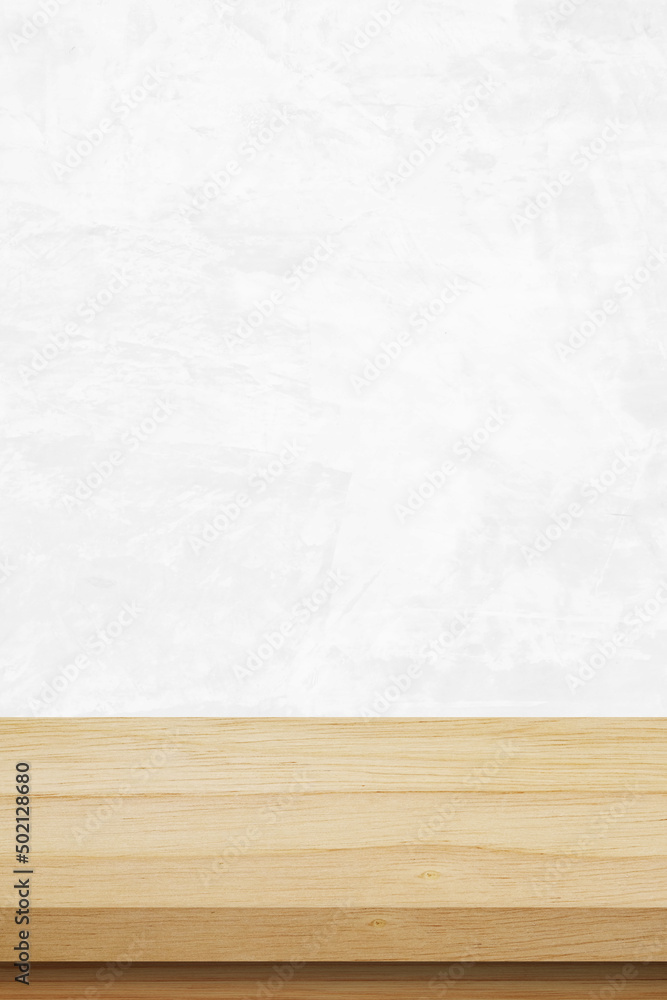 Wood table and white wall background in kitchen, Wooden shelf, counter ...