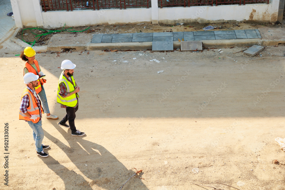 Top view walking. Group professional confident Mechanical civil ...