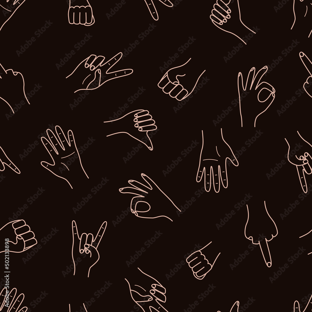 Seamless pattern Hand gestures, vector illustration set of icons of ...