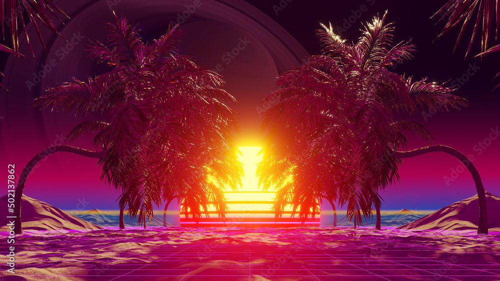 3D illustration Background for advertising and wallpaper in 80s retro ...