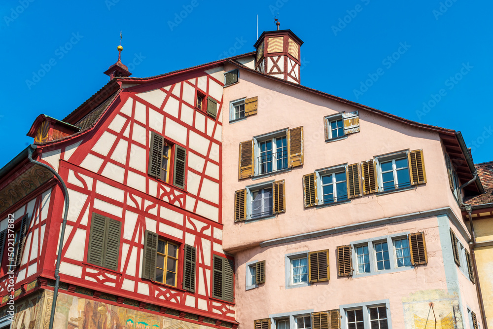 Historical tenement house (apartment building) with facade paintings ...