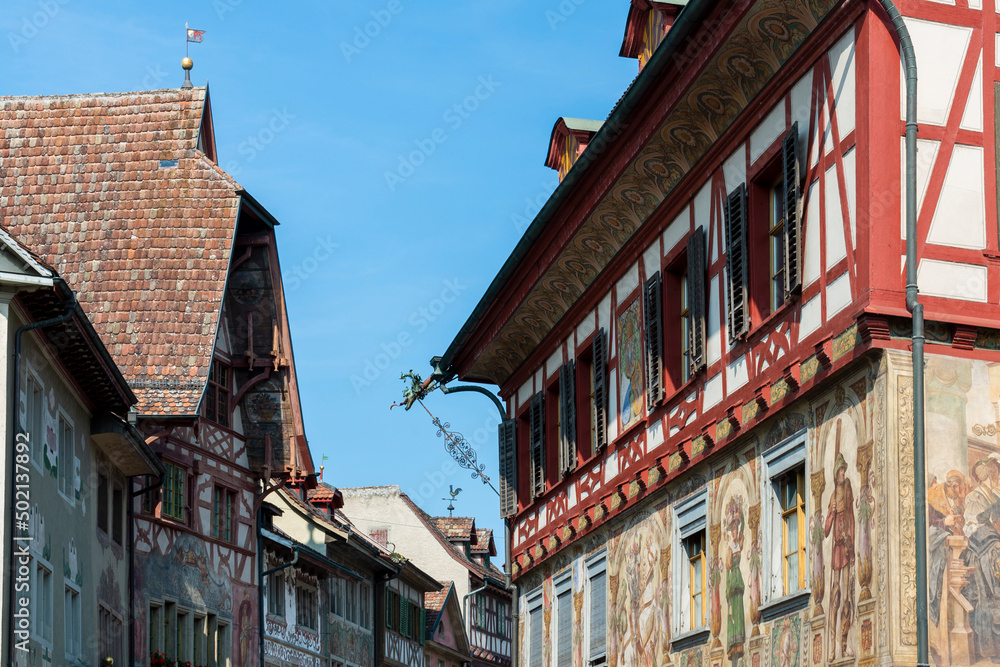 Historical tenement house (apartment building) with facade paintings ...