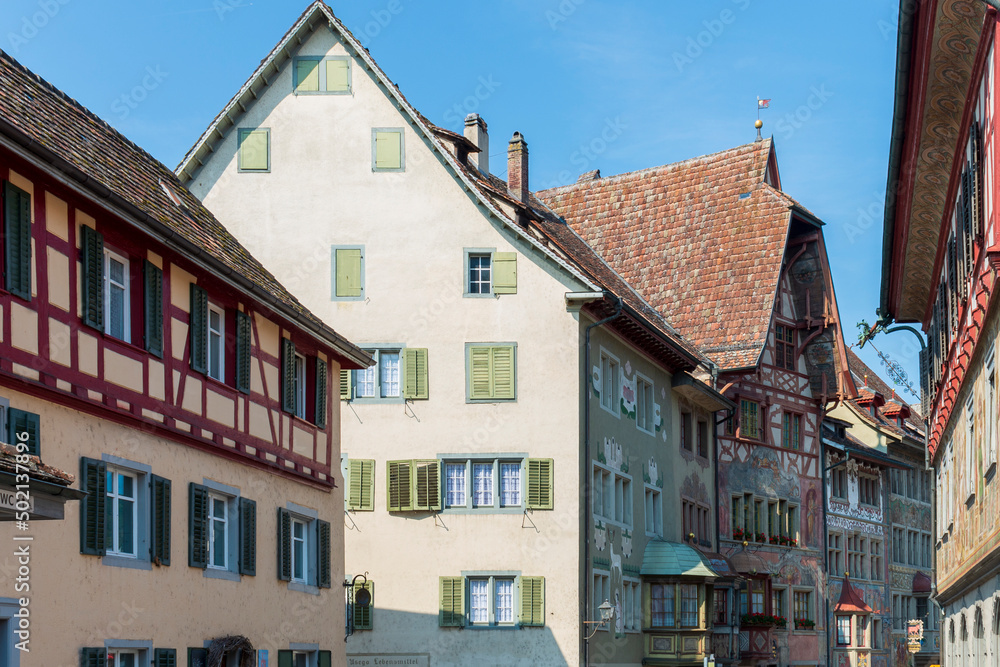 Historical tenement house (apartment building) with facade paintings ...