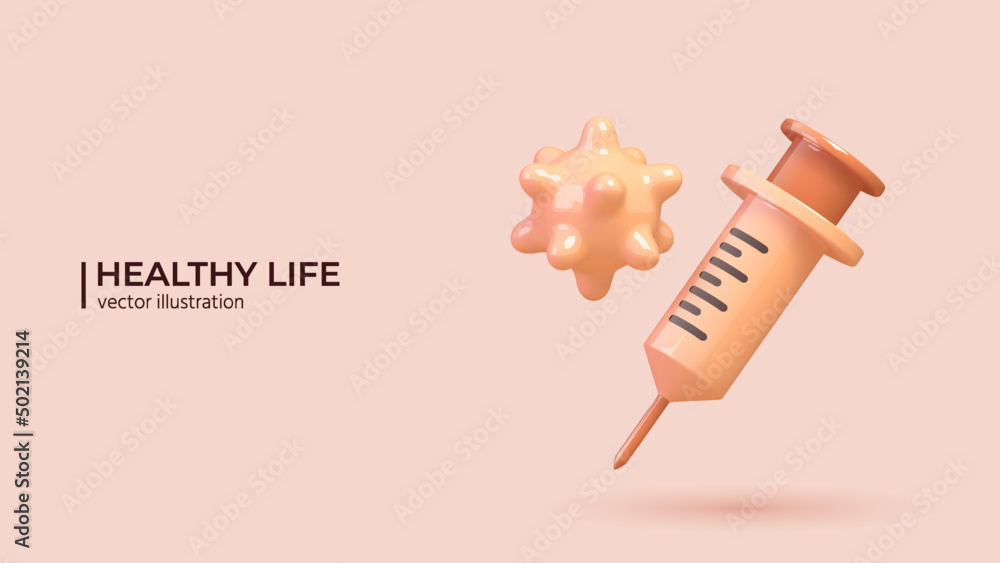 Vaccination or Immunization concept. Realistic 3d design of syringe ...