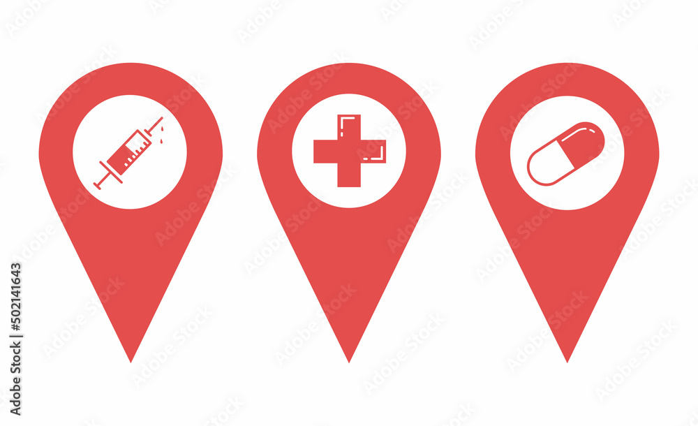 Set pin map marker pointer icon, GPS location flat symbol, arrows ...