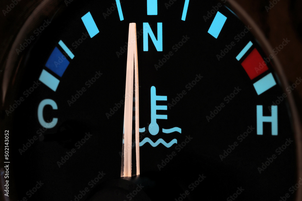 temperature gauge at normal operating temperature in car dashboard in ...