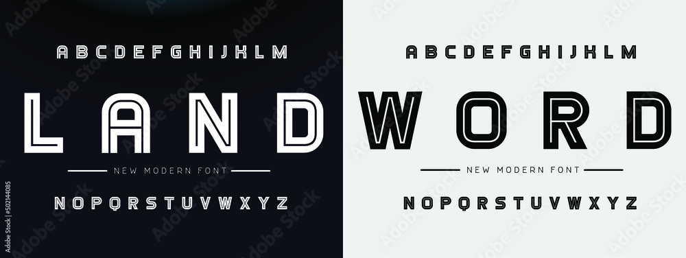 LAND WORD Sports minimal tech font letter set. Luxury vector typeface ...
