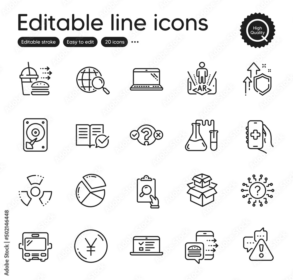 Set of Technology outline icons. Contains icons as Warning, Health app and Web lectures elements ...