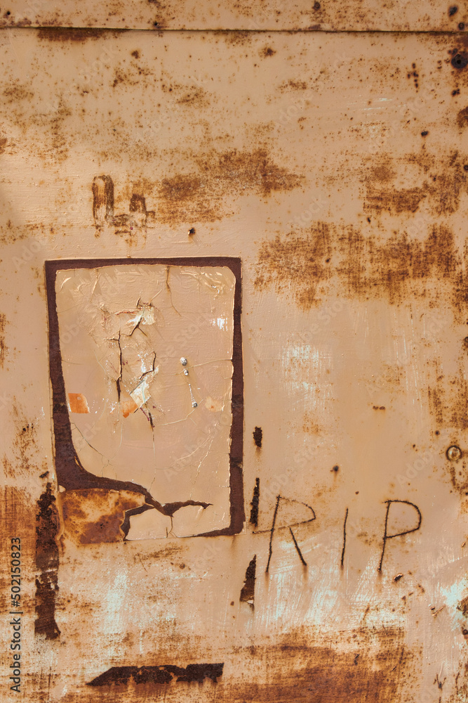 Vintage aged wall with fainted paint and rust colored brown texture ...