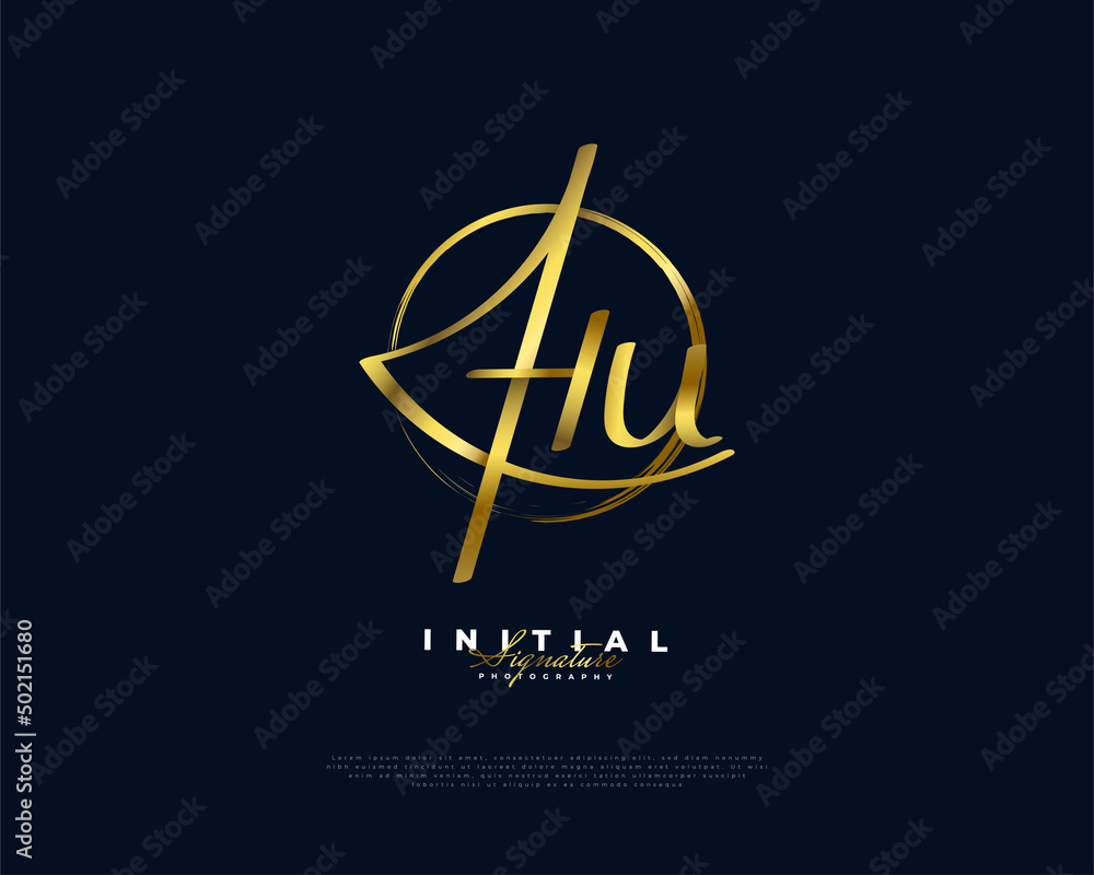 Initial H and U Logo Design in Gold Handwriting Style. HU Signature ...