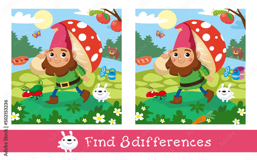 Find 8 differences. Game worksheet for children. Vector color ...