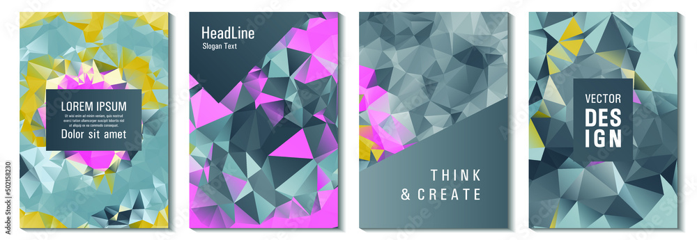 Facet low poly vivid cover page layouts vector graphic design set ...