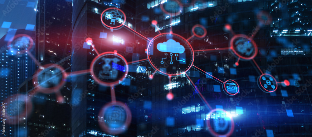 Smart industry concept. Automation and data exchange in manufacturing ...