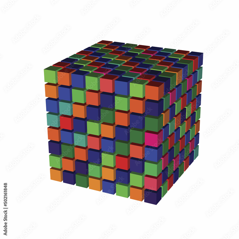 Big cube from 8x8 small colorful cubes. Big Data concept. Voxel art. 3d ...