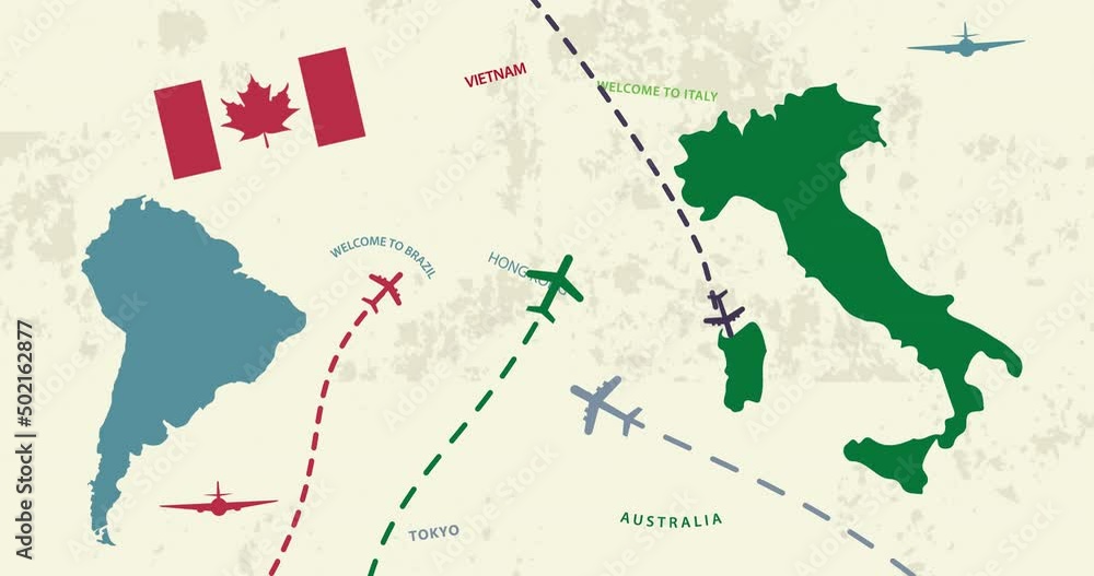 Animated 4k travel background with planes routes. Travel around the ...