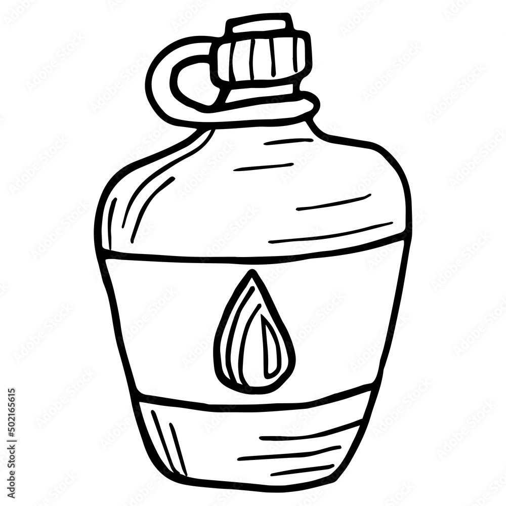 Simple hand-drawn black and white linear clipart of the flask with ...