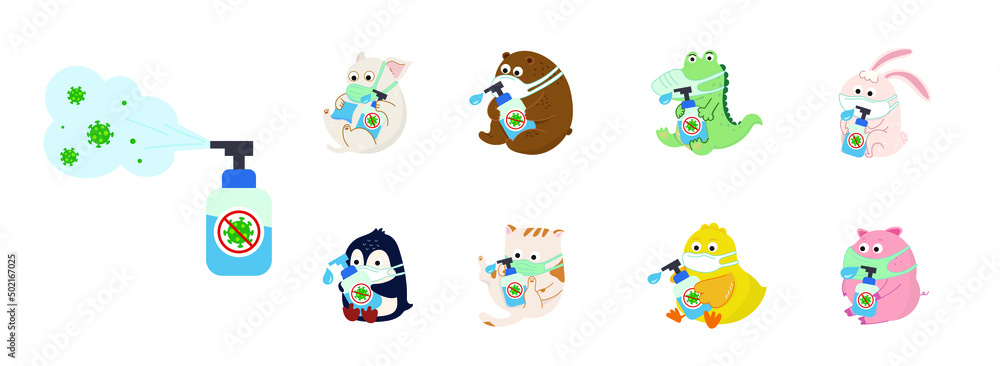 Cute cartoon animals wearing medicine mask corona virus prevention ...