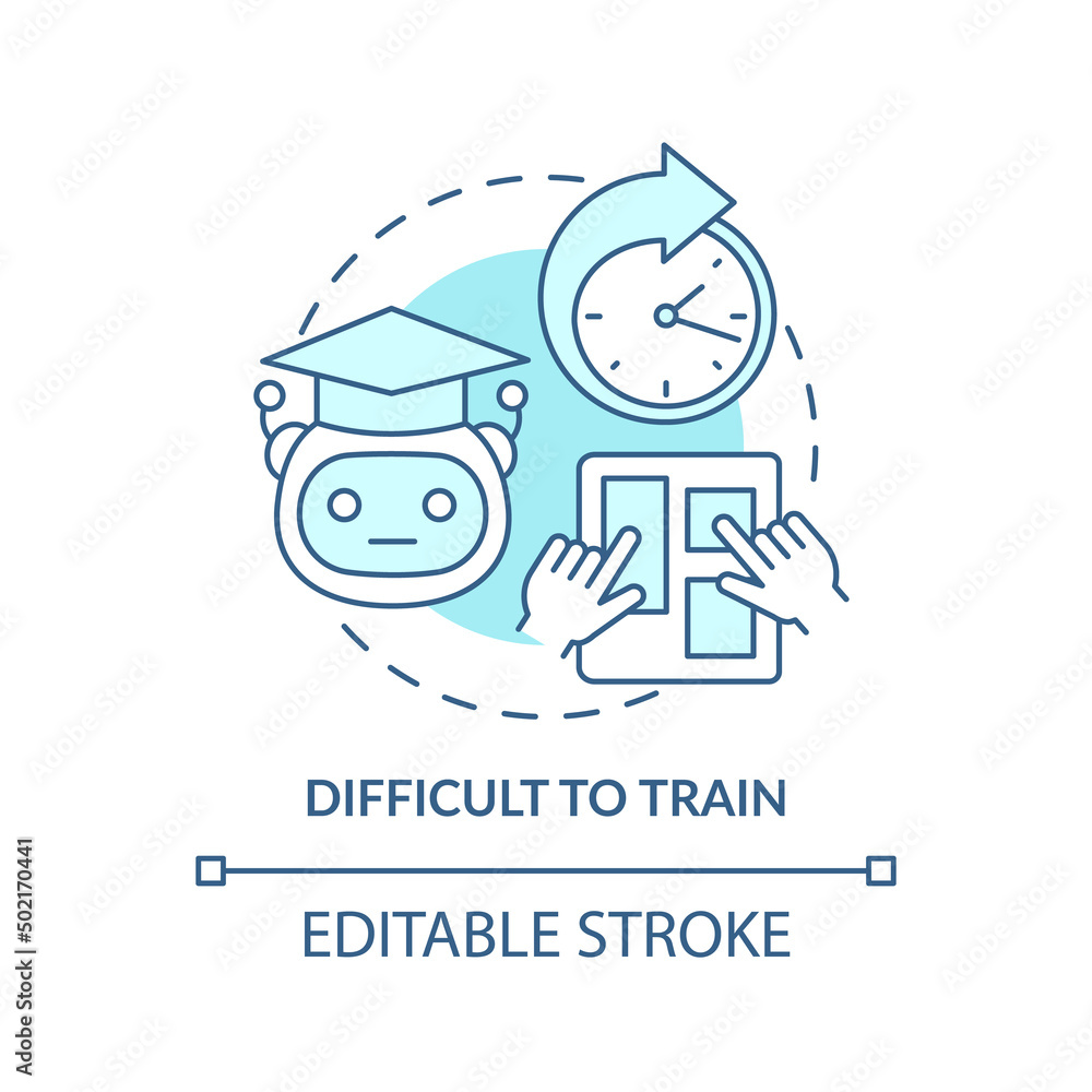 Difficult to train turquoise concept icon. Manual training. Machine ...