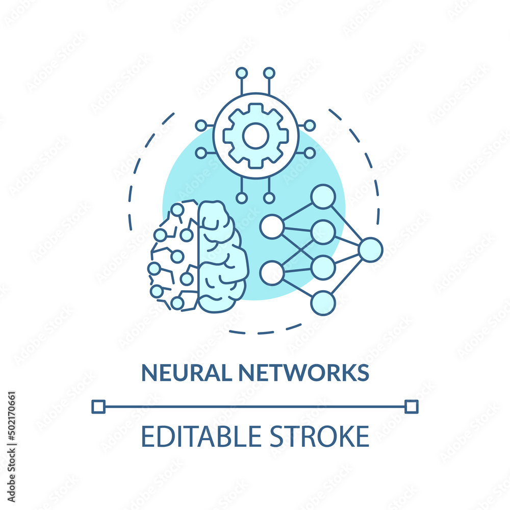 Vetor de Neural networks turquoise concept icon. Interconnected nodes ...