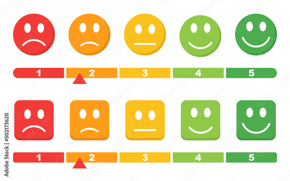 Scale rating satisfaction with emotions. Colour indicator feedback ...