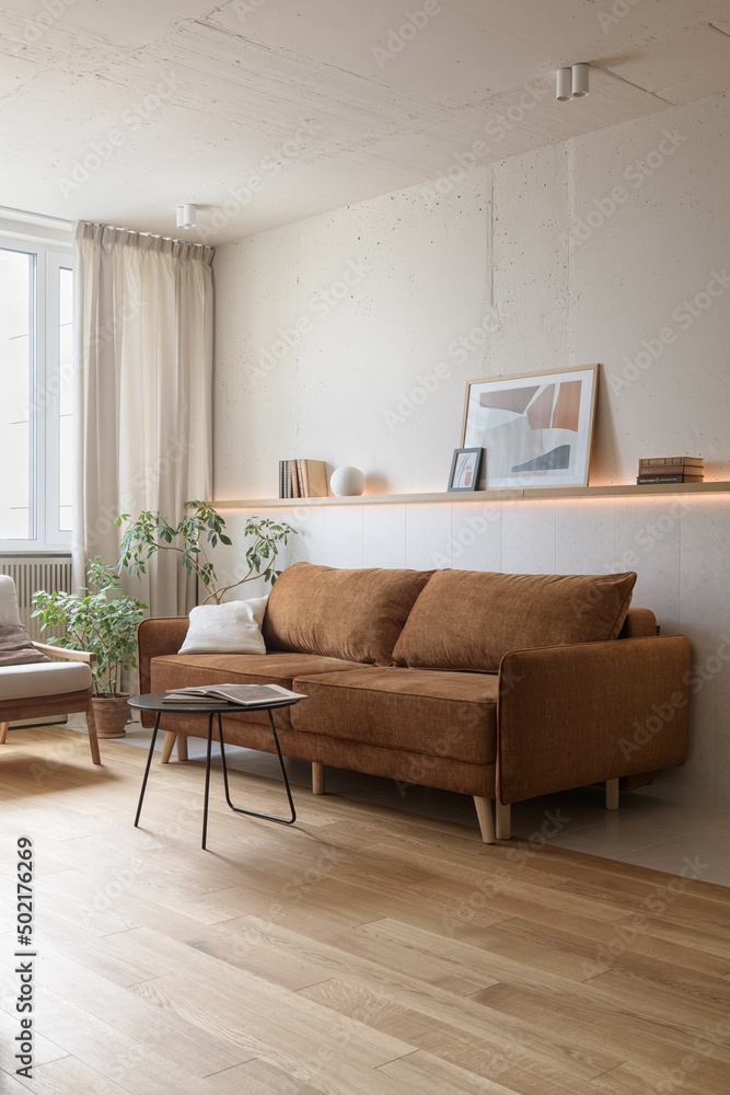 Small Apartment Living Room Design With Brown Color