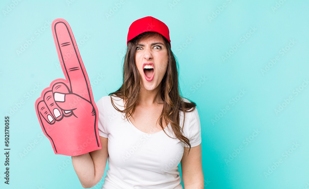 young pretty woman shouting aggressively, looking very angry. number ...